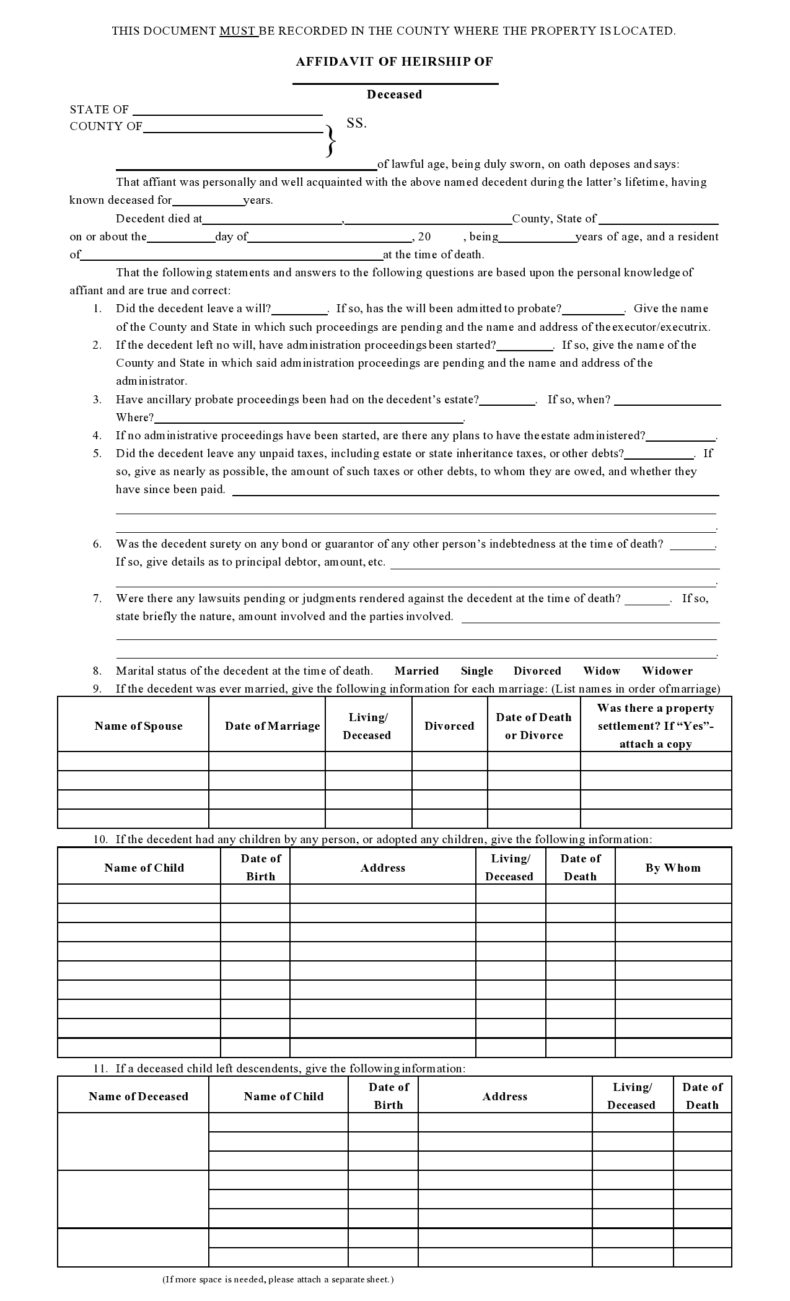 47 FREE Affidavit of Heirship (Forms/Letters/Certificates)