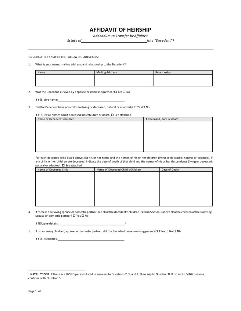 47 FREE Affidavit of Heirship (Forms/Letters/Certificates)