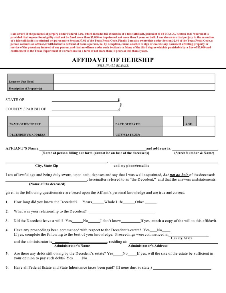 47 FREE Affidavit of Heirship (Forms/Letters/Certificates)