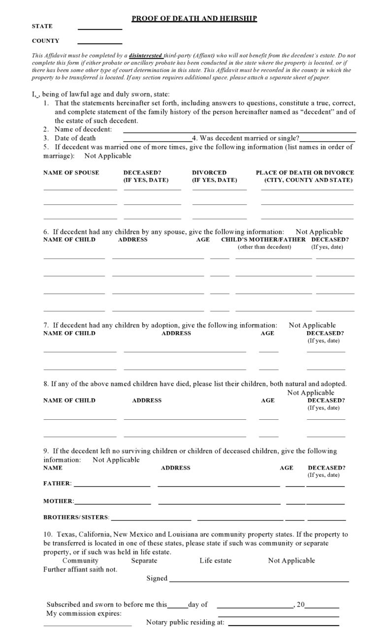 47 FREE Affidavit of Heirship (Forms/Letters/Certificates)