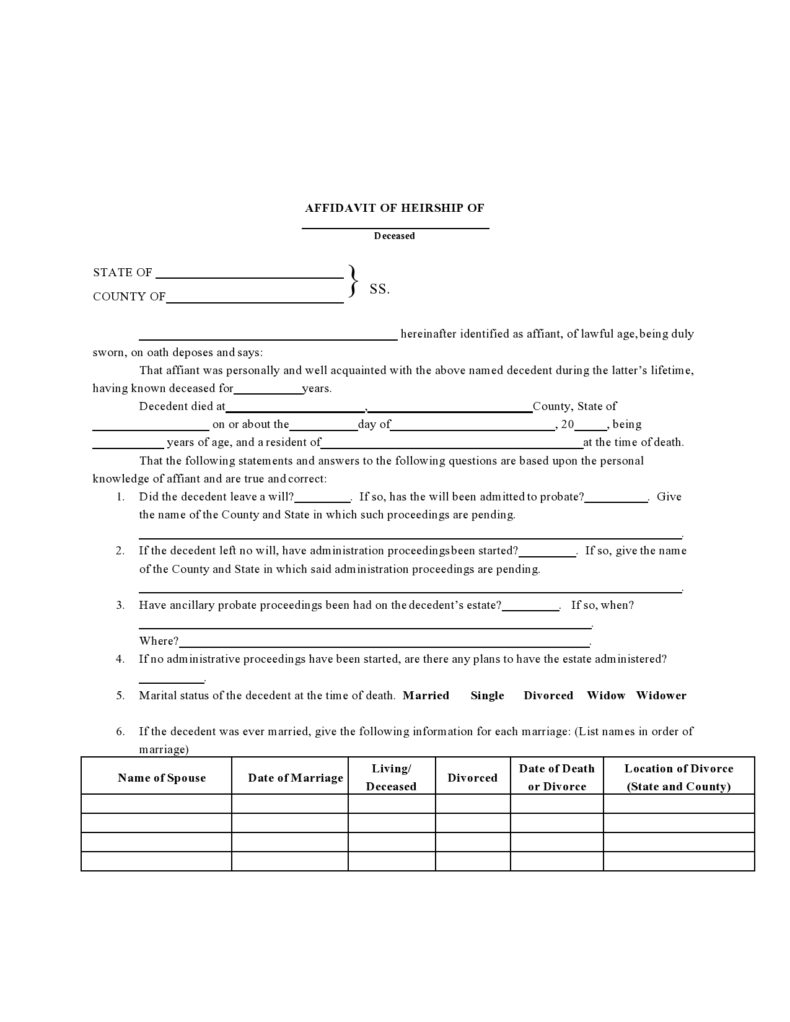 47 FREE Affidavit of Heirship (Forms/Letters/Certificates)