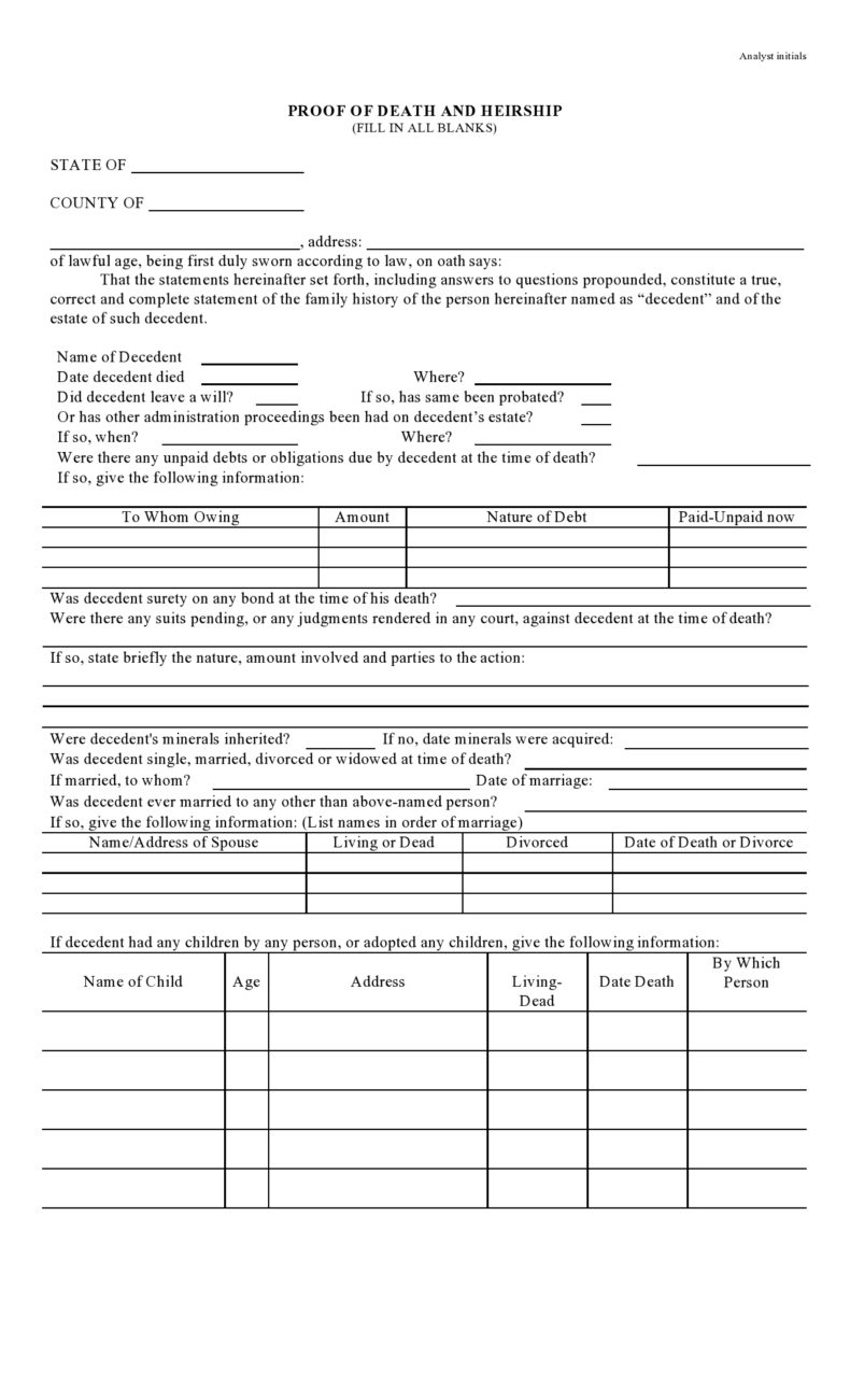 47 FREE Affidavit of Heirship (Forms/Letters/Certificates)