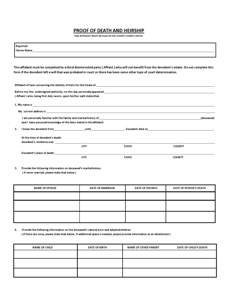 47 FREE Affidavit of Heirship (Forms/Letters/Certificates)