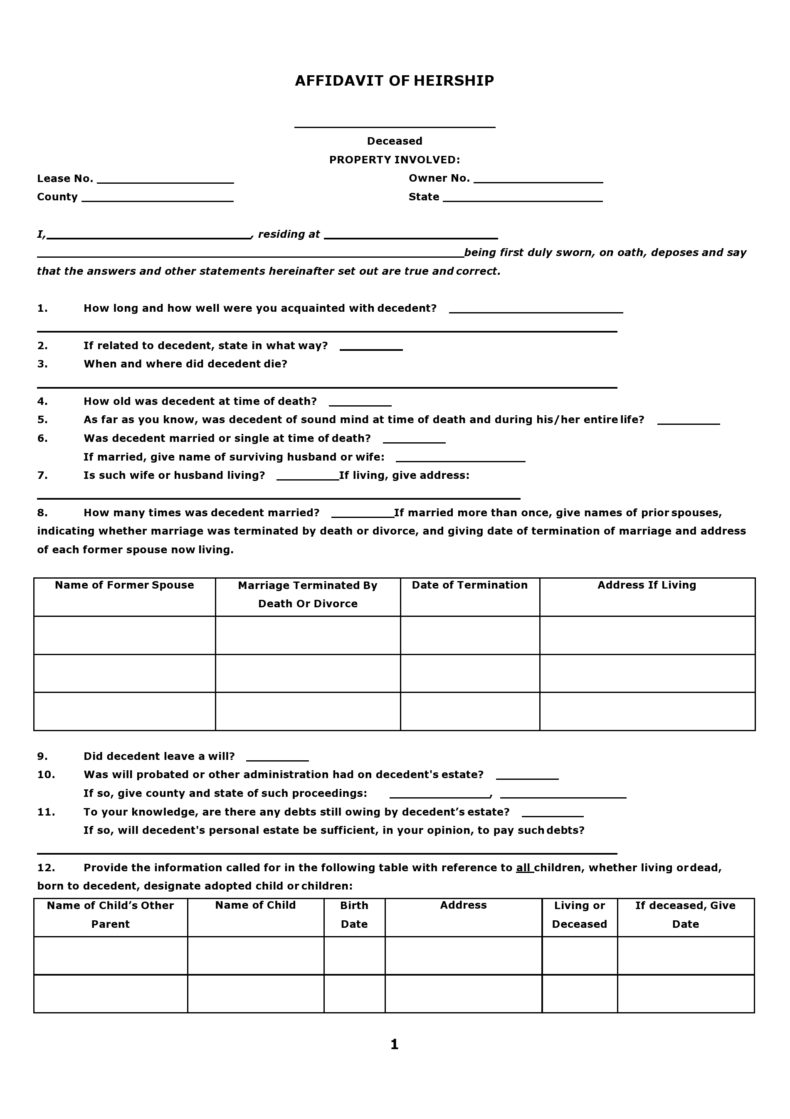 47 FREE Affidavit of Heirship (Forms/Letters/Certificates)