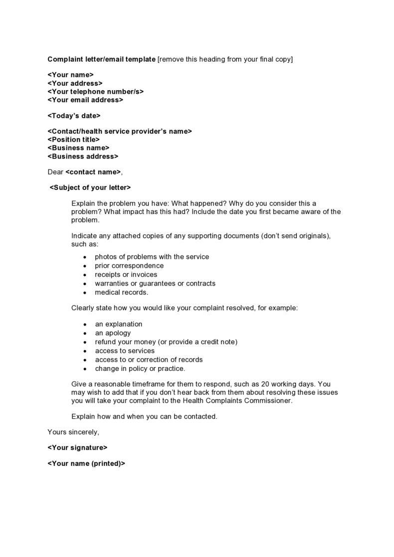 40 Formal Complaint Letter Templates (Word) ᐅ TemplateLab