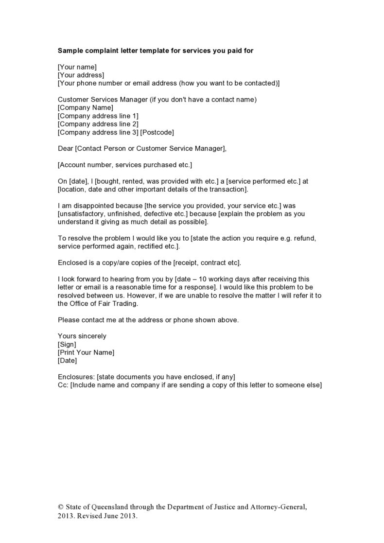 40 Formal Complaint Letter Templates (Word) ᐅ TemplateLab