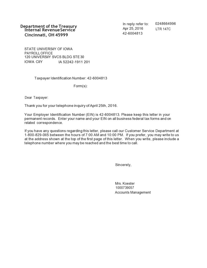 20 EIN Verification Letters (147c Letters) ᐅ TemplateLab