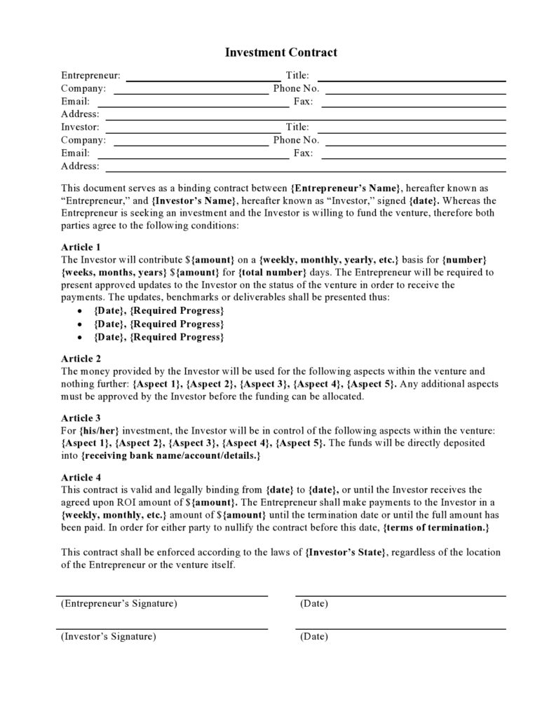 39 Professional Investment Contract Templates [Free] ᐅ TemplateLab