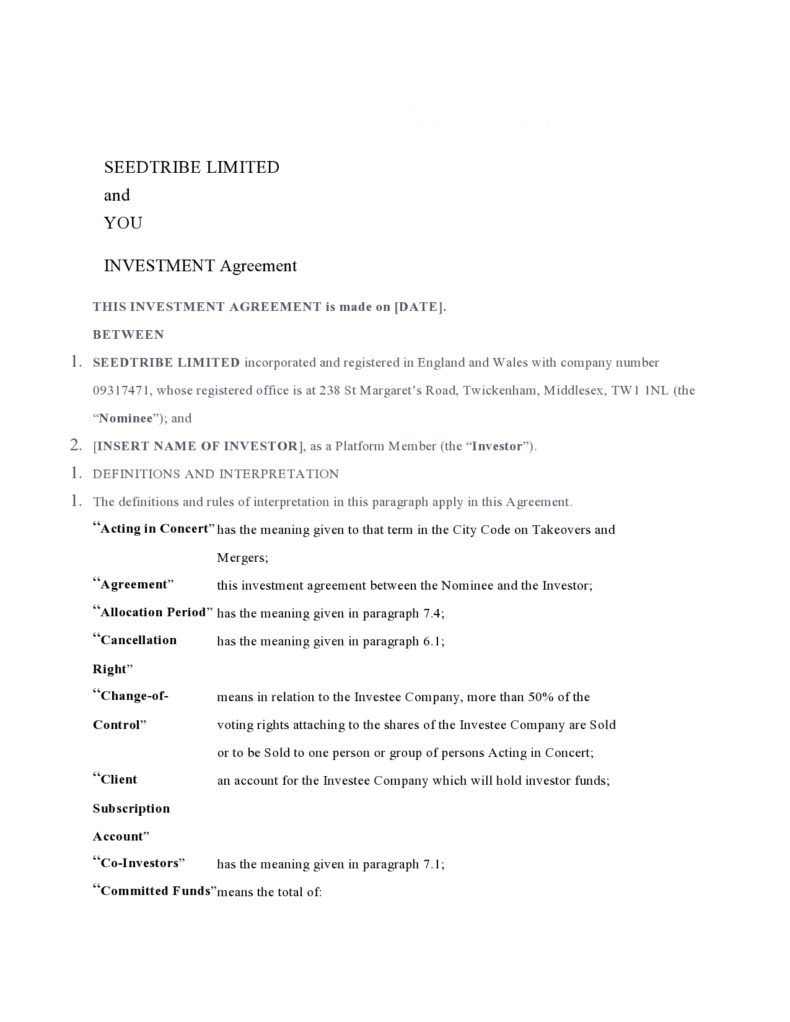 39 Professional Investment Contract Templates [Free] ᐅ TemplateLab