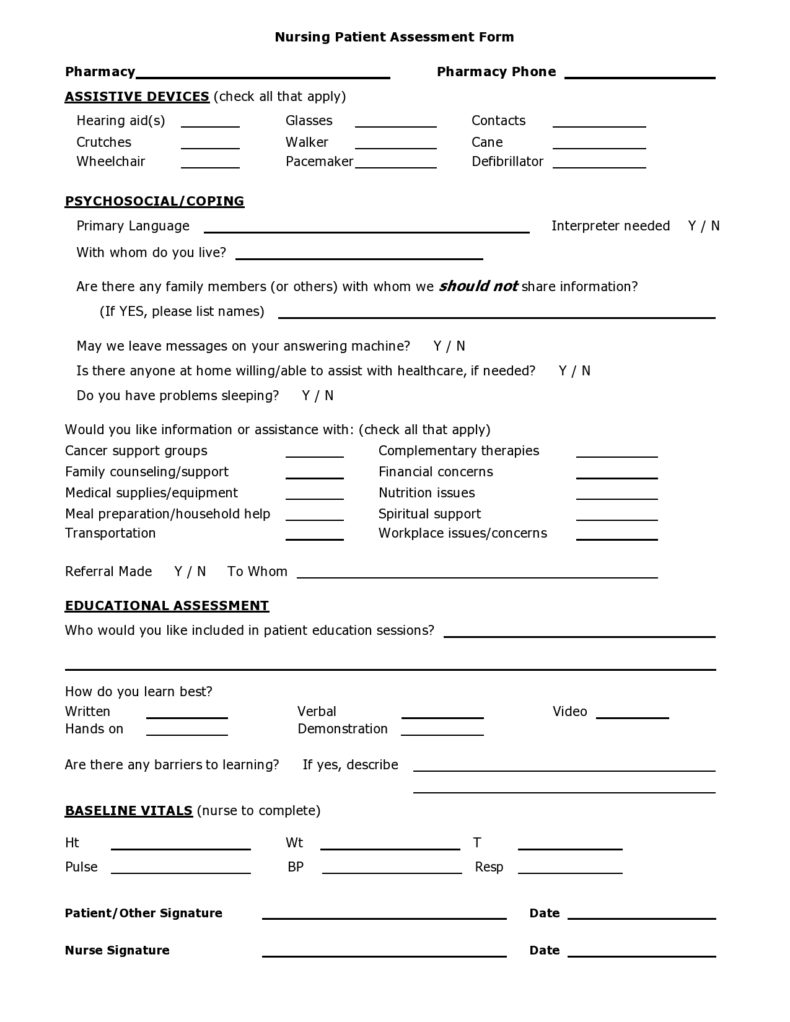 39 Printable Nursing Assessment Forms (+Examples)