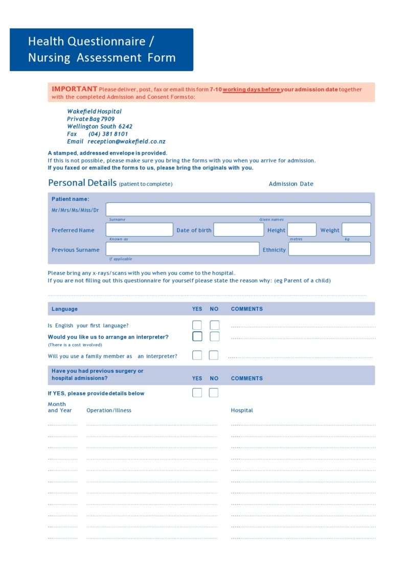 39 Printable Nursing Assessment Forms (+Examples)