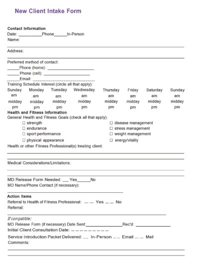 56 Printable Client Intake Forms (FREE Templates) ᐅ TemplateLab