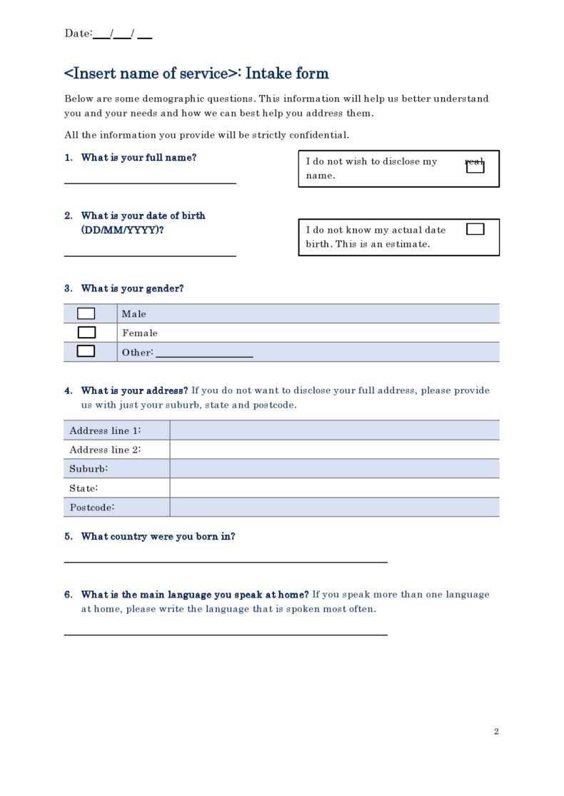 56 Printable Client Intake Forms (FREE Templates) ᐅ TemplateLab