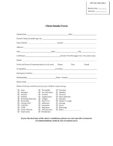 56 Printable Client Intake Forms (FREE Templates) ᐅ TemplateLab