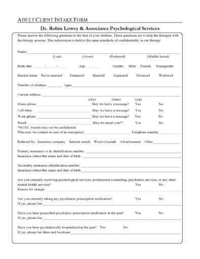 56 Printable Client Intake Forms (FREE Templates) ᐅ TemplateLab