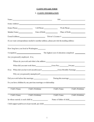 56 Printable Client Intake Forms (FREE Templates) ᐅ TemplateLab