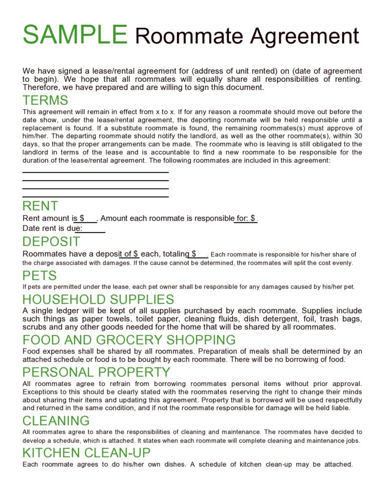 40+ Free Roommate Agreement Templates & Forms (Word, PDF)