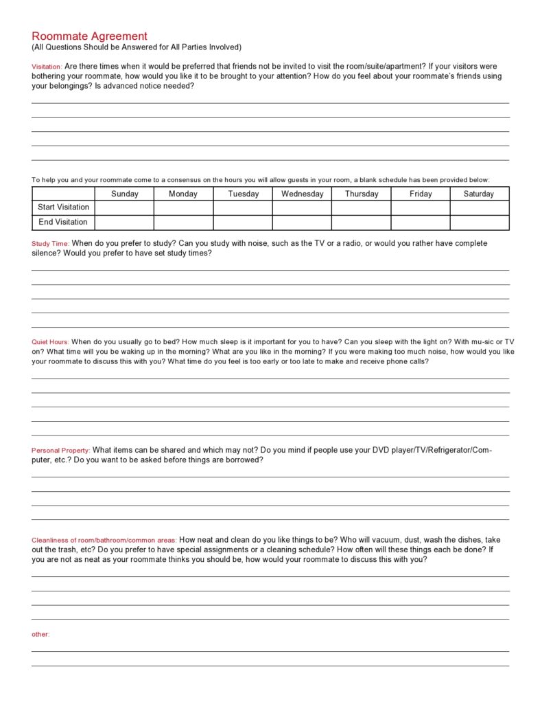 40+ Free Roommate Agreement Templates & Forms (Word, PDF)