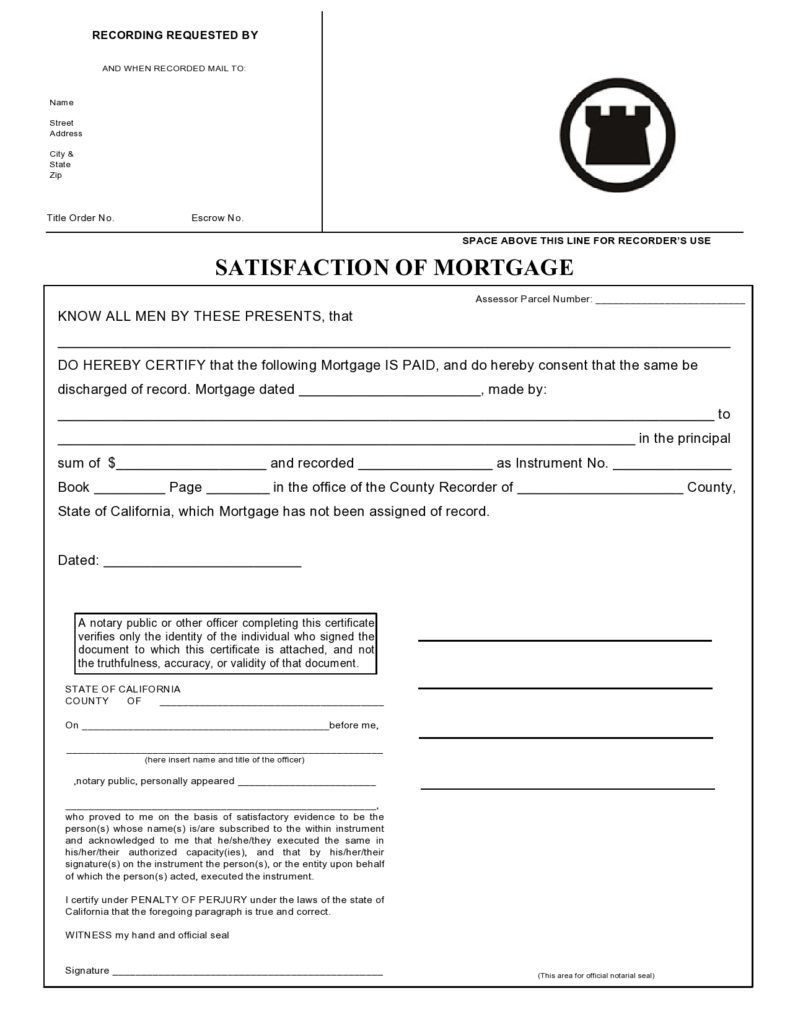 39 Free Satisfactions Of Mortgage Forms (& Letters)