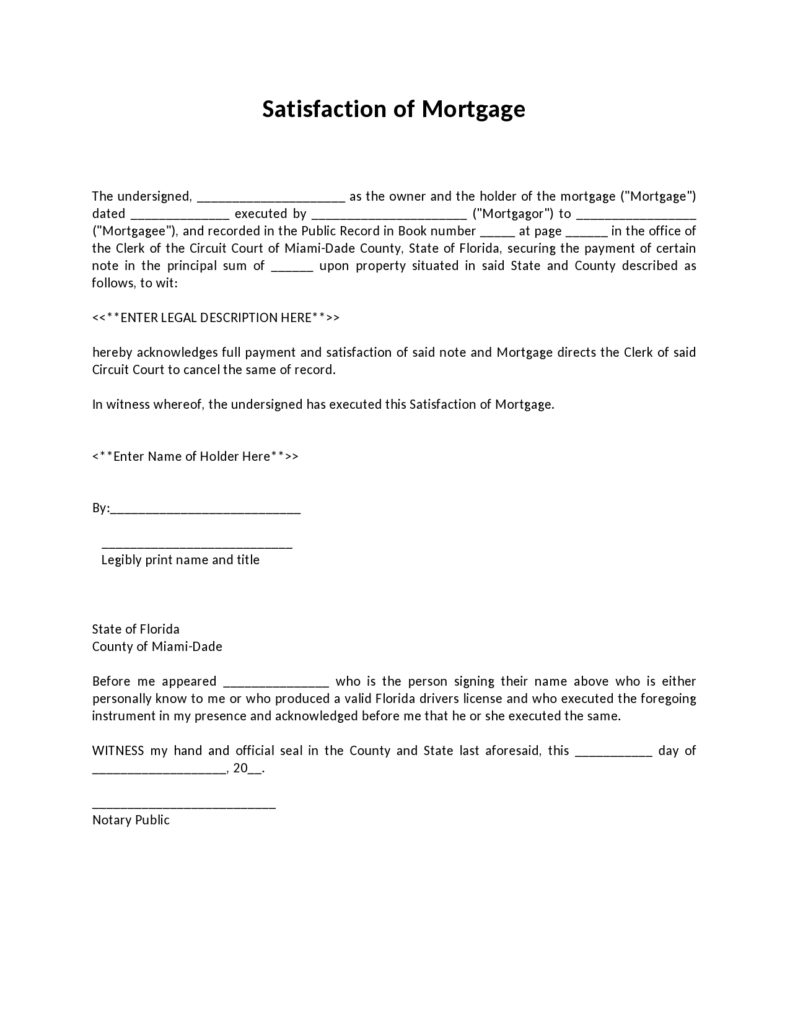 39 Free Satisfactions Of Mortgage Forms (& Letters)