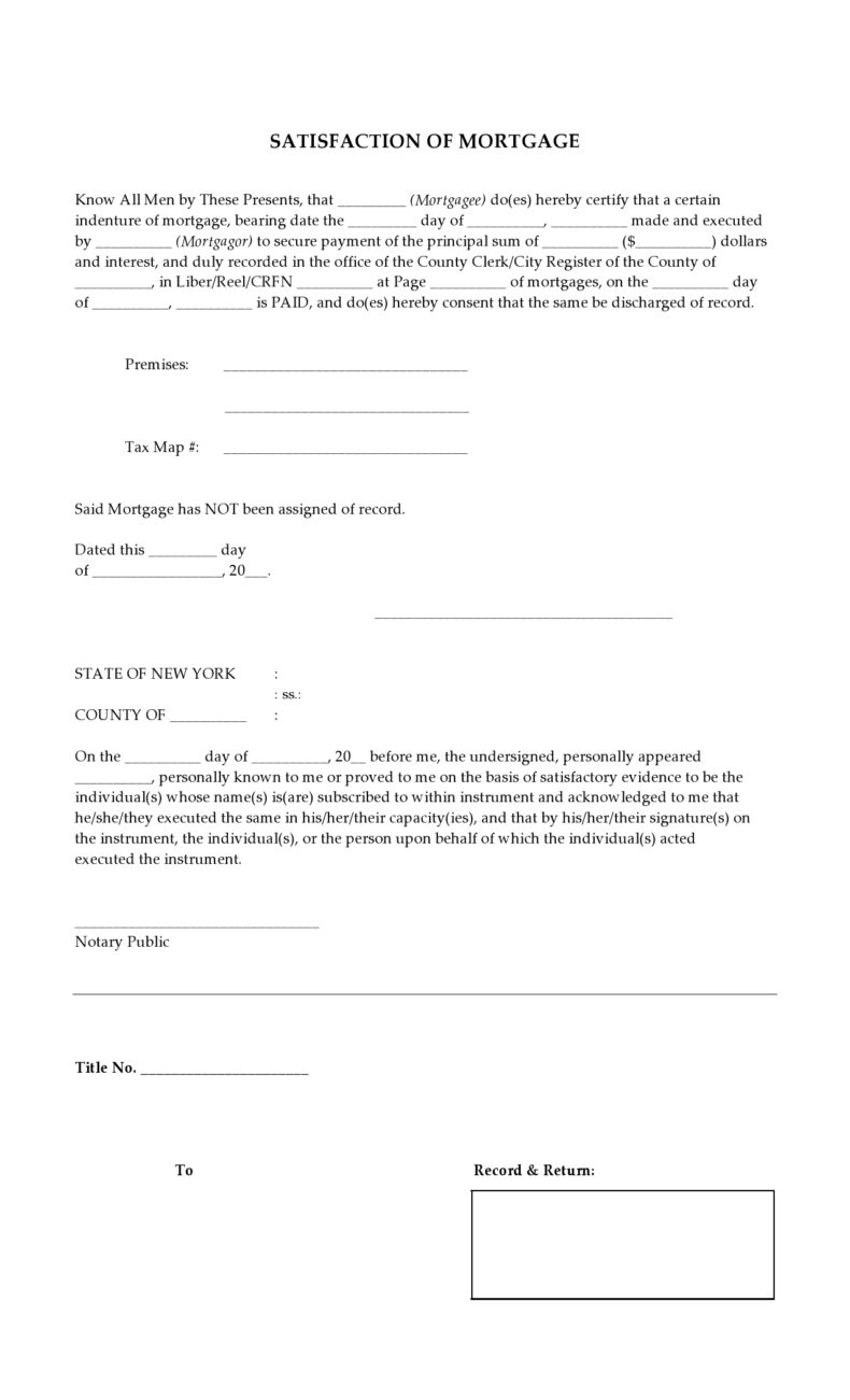 39 Free Satisfactions Of Mortgage Forms (& Letters)