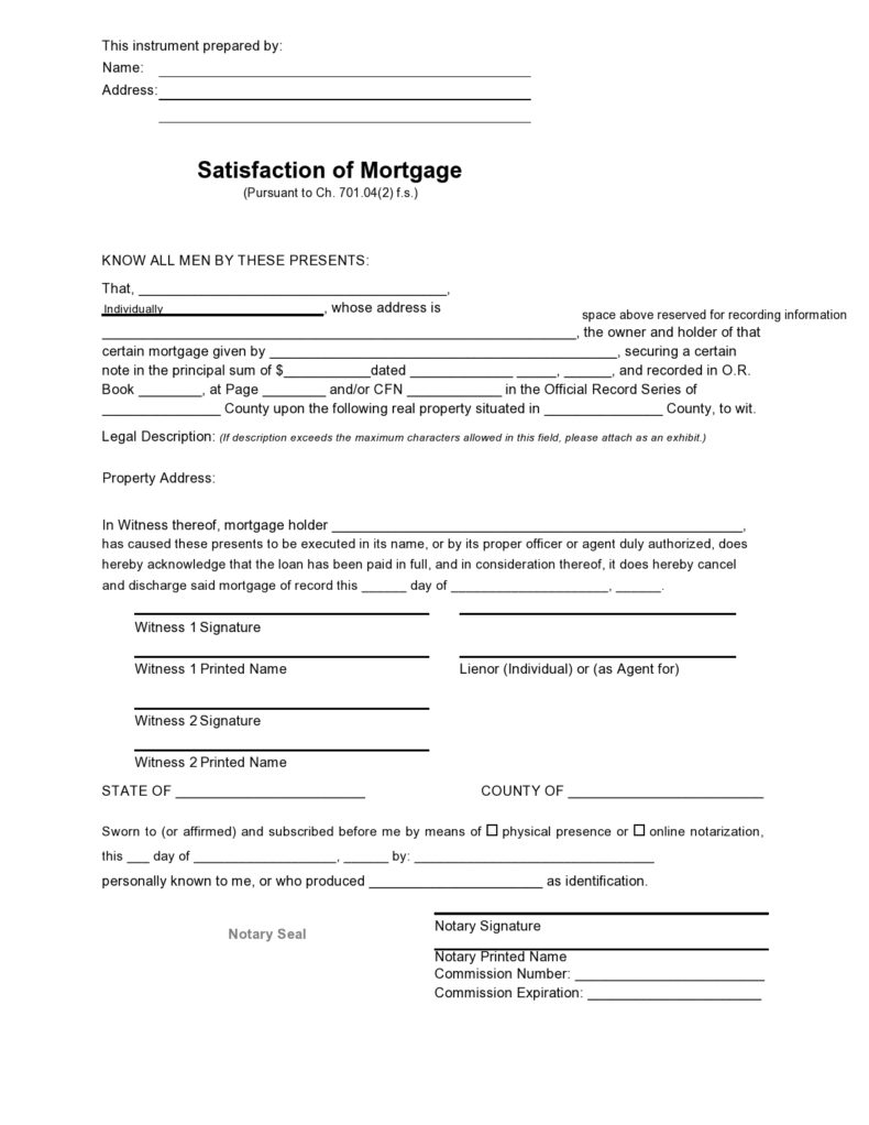 39 Free Satisfactions Of Mortgage Forms (& Letters)