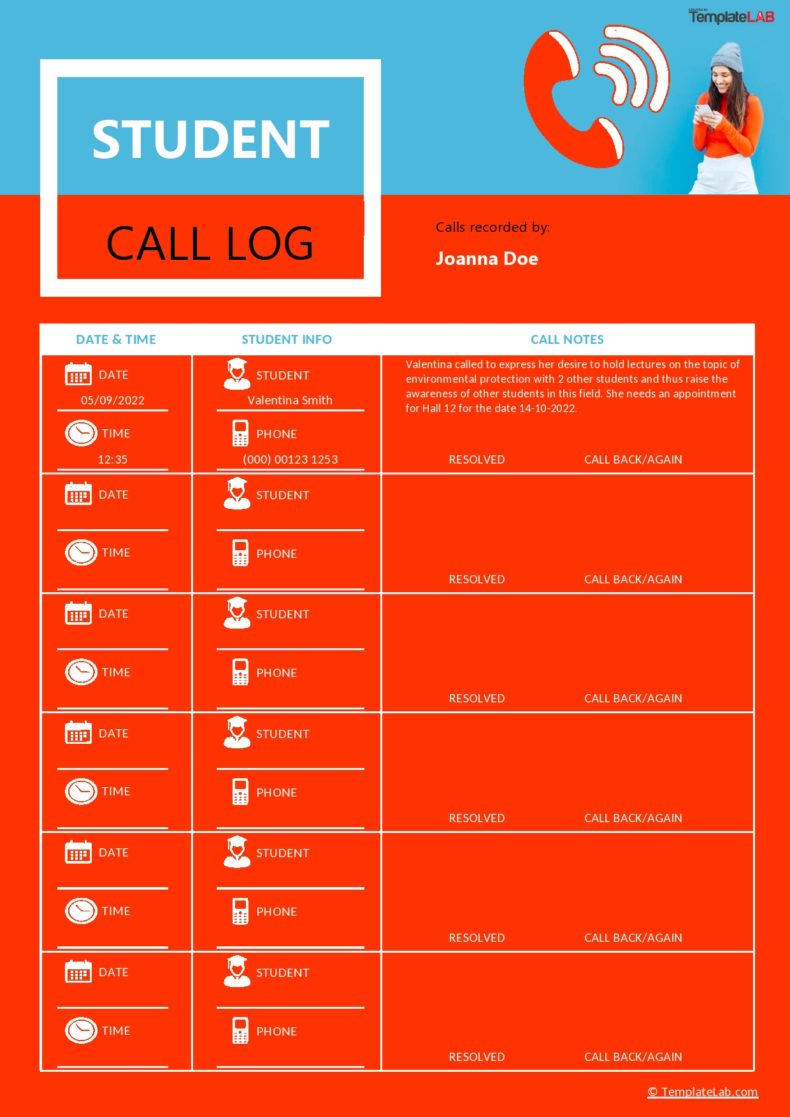 20+ Printable Call Log Templates [Word,Excel,PDF] - TemplateLab