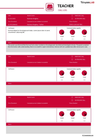 20+ Printable Call Log Templates [Word,Excel,PDF] - TemplateLab