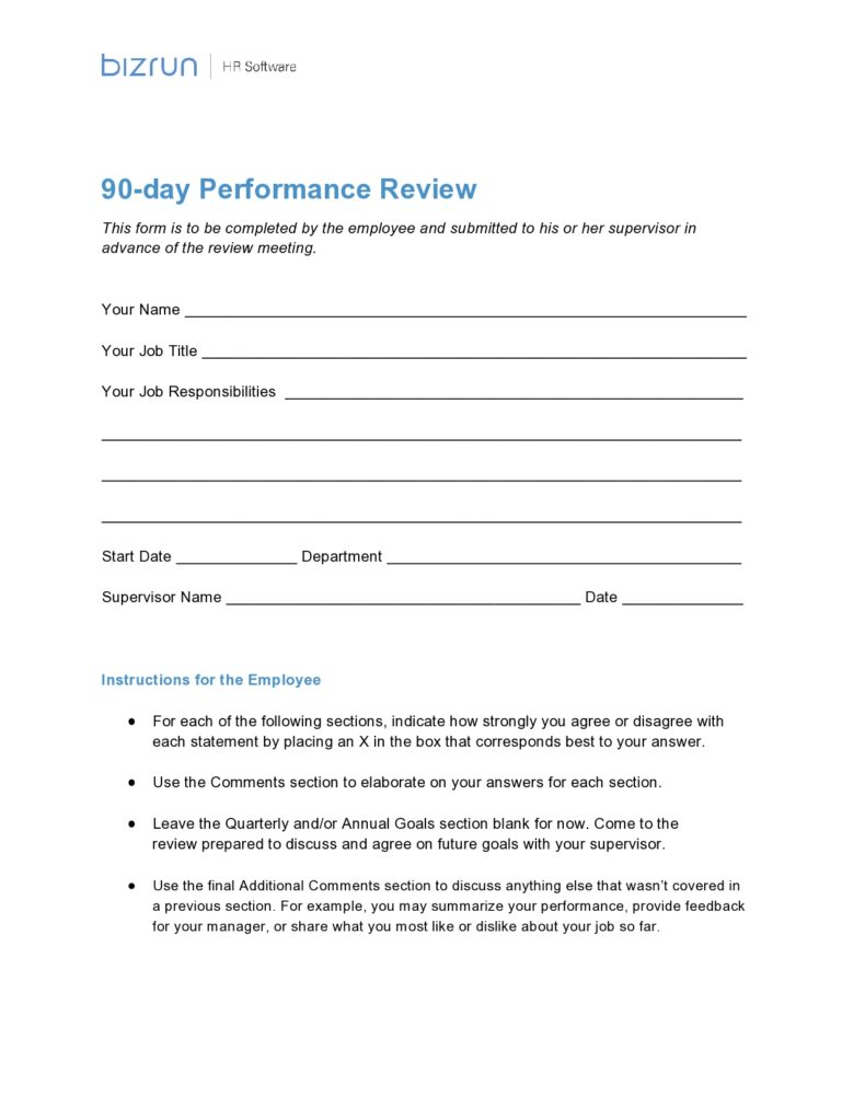 90 Day Review Templates (& Printable Examples) ᐅ TemplateLab