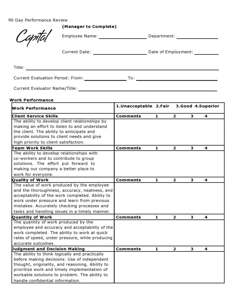 90 Day Review Templates (& Printable Examples) ᐅ TemplateLab