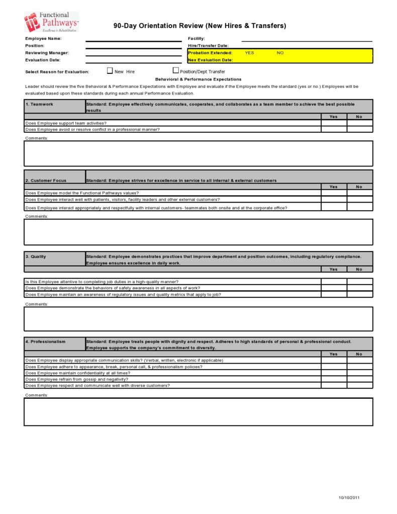 90 Day Review Templates (& Printable Examples) ᐅ TemplateLab