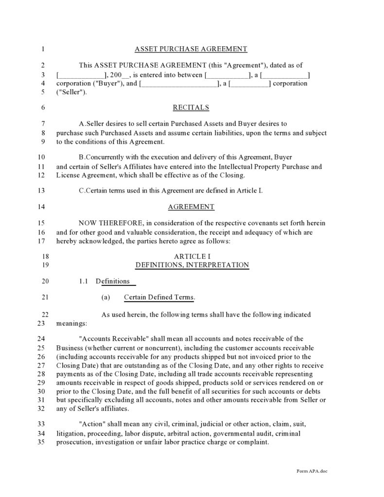 40 Free Asset Purchase Agreement Templates (& Forms)