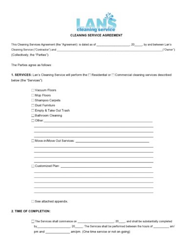 41 Printable Cleaning Contract Templates (100% Free)