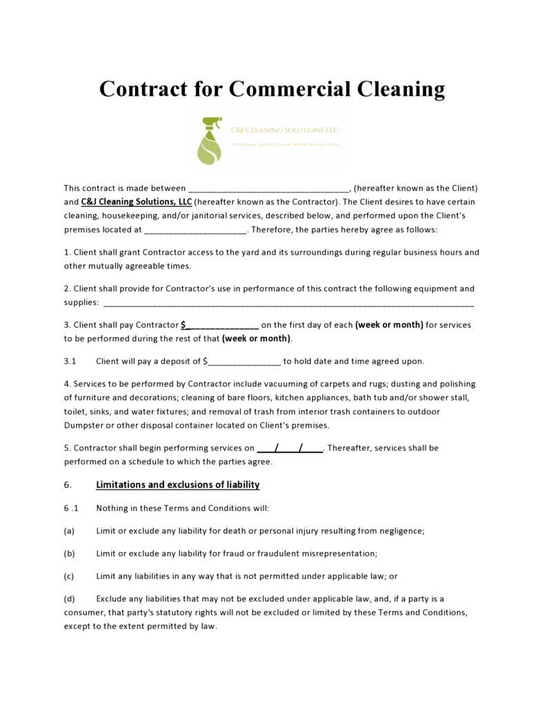 41 Printable Cleaning Contract Templates (100% Free)