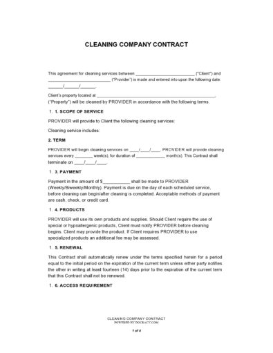 41 Printable Cleaning Contract Templates (100% Free)
