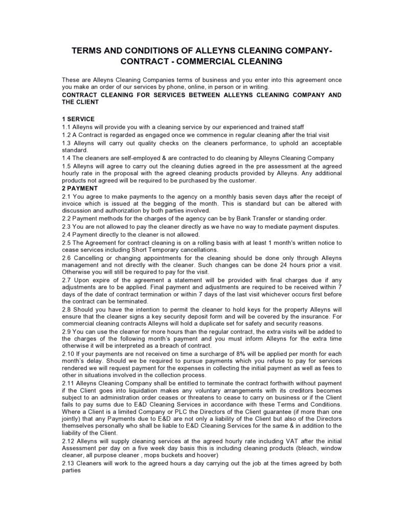 41 Printable Cleaning Contract Templates (100% Free)