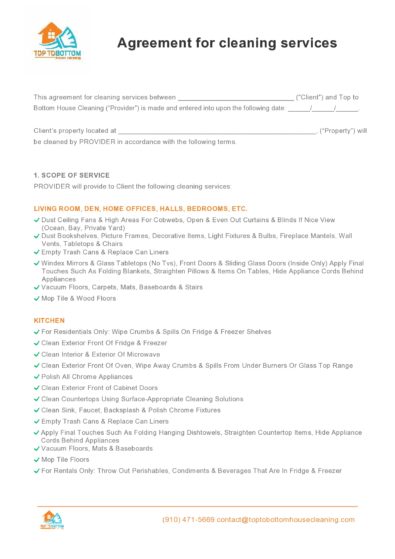 41 Printable Cleaning Contract Templates (100% Free)