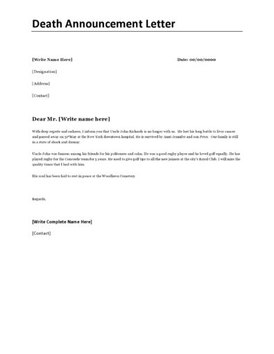 40 Printable Death Announcement Templates (& Examples)