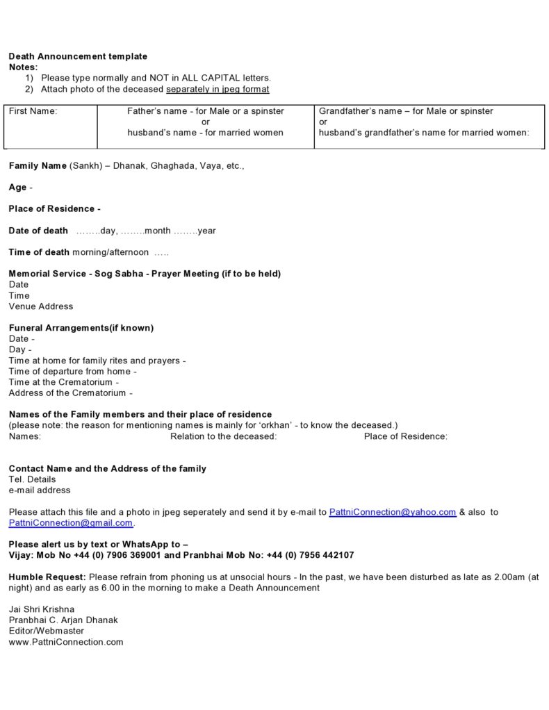 40 Printable Death Announcement Templates (& Examples)