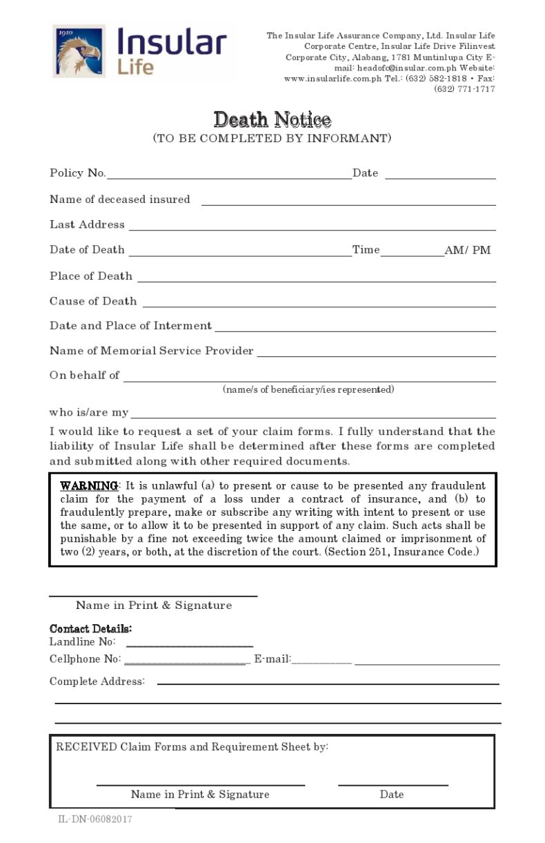 40 Printable Death Announcement Templates (& Examples)