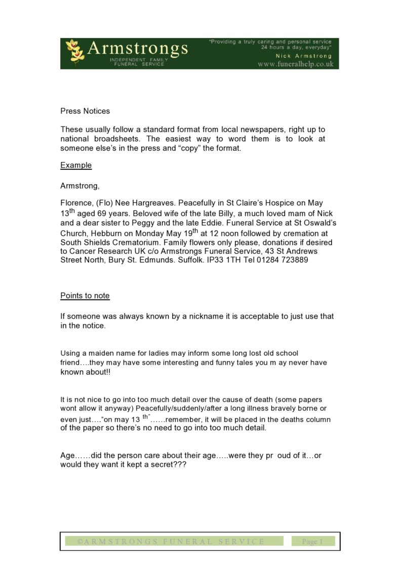 40 Printable Death Announcement Templates (& Examples)