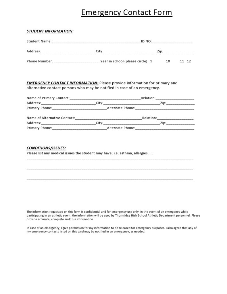 42 Printable Emergency Contact Forms (100% Free)