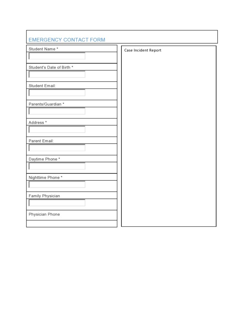 42 Printable Emergency Contact Forms (100% Free)