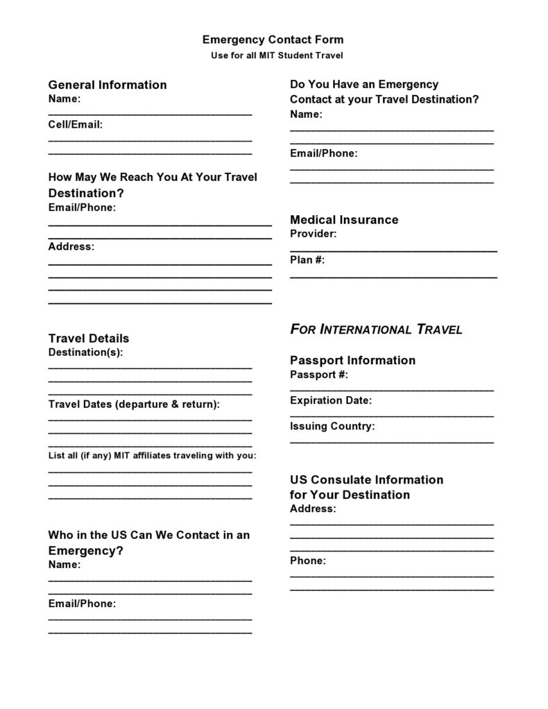 42 Printable Emergency Contact Forms (100% Free)