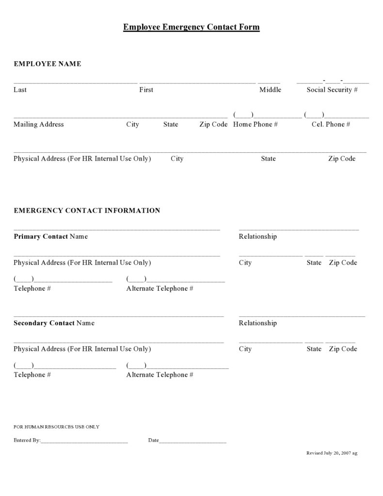 42 Printable Emergency Contact Forms (100% Free)