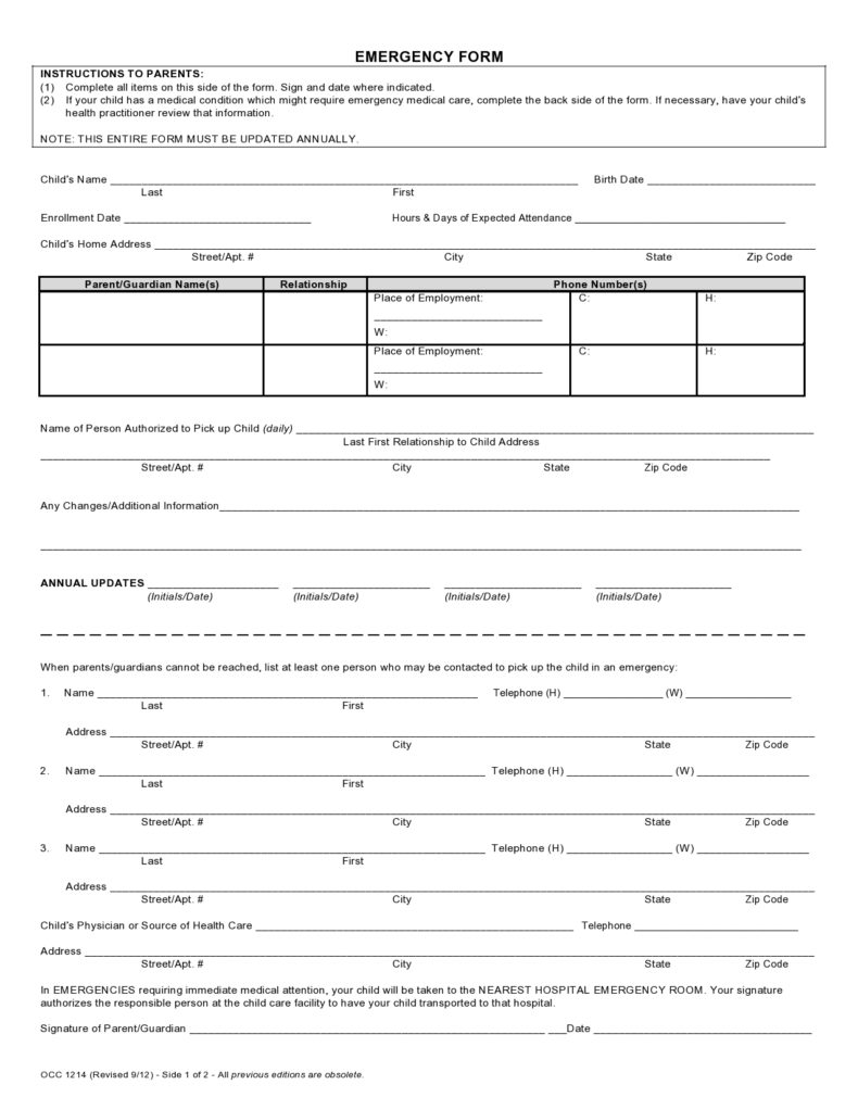 42 Printable Emergency Contact Forms (100% Free)