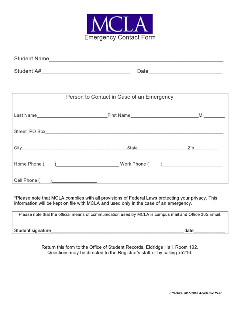42 Printable Emergency Contact Forms (100% Free)