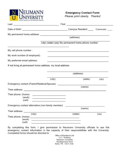 42 Printable Emergency Contact Forms (100% Free)