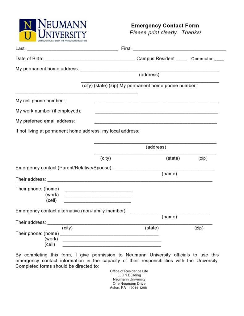 42 Printable Emergency Contact Forms (100% Free)