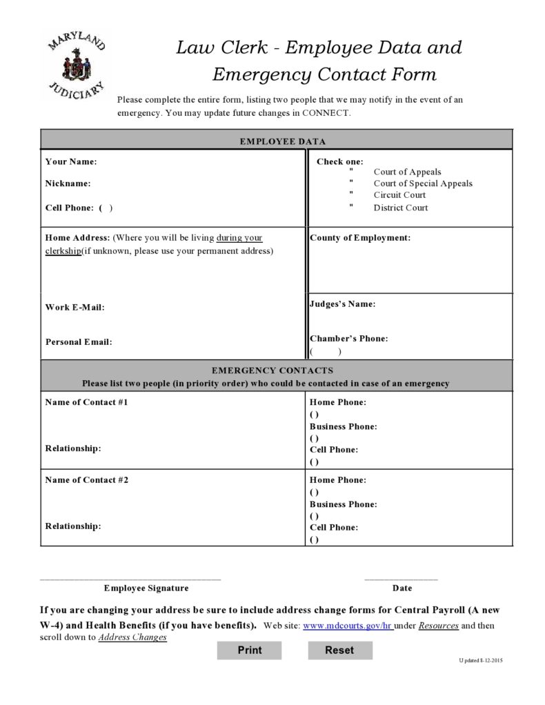 42 Printable Emergency Contact Forms (100% Free)